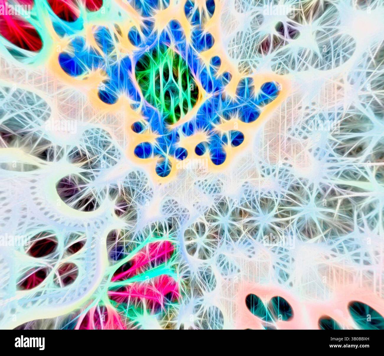 An intricate tapestry of vibrant patterns and colors intertwines ...