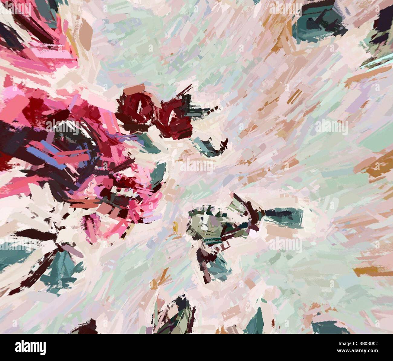 An abstract explosion of colors and shapes creates a dynamic scene ...