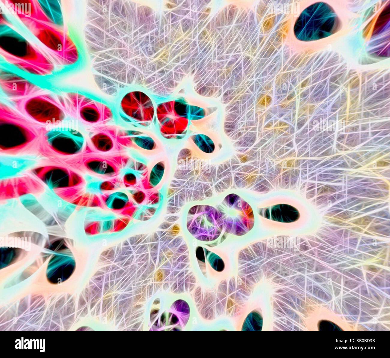 A vibrant, abstract composition filled with swirling lines and bold ...