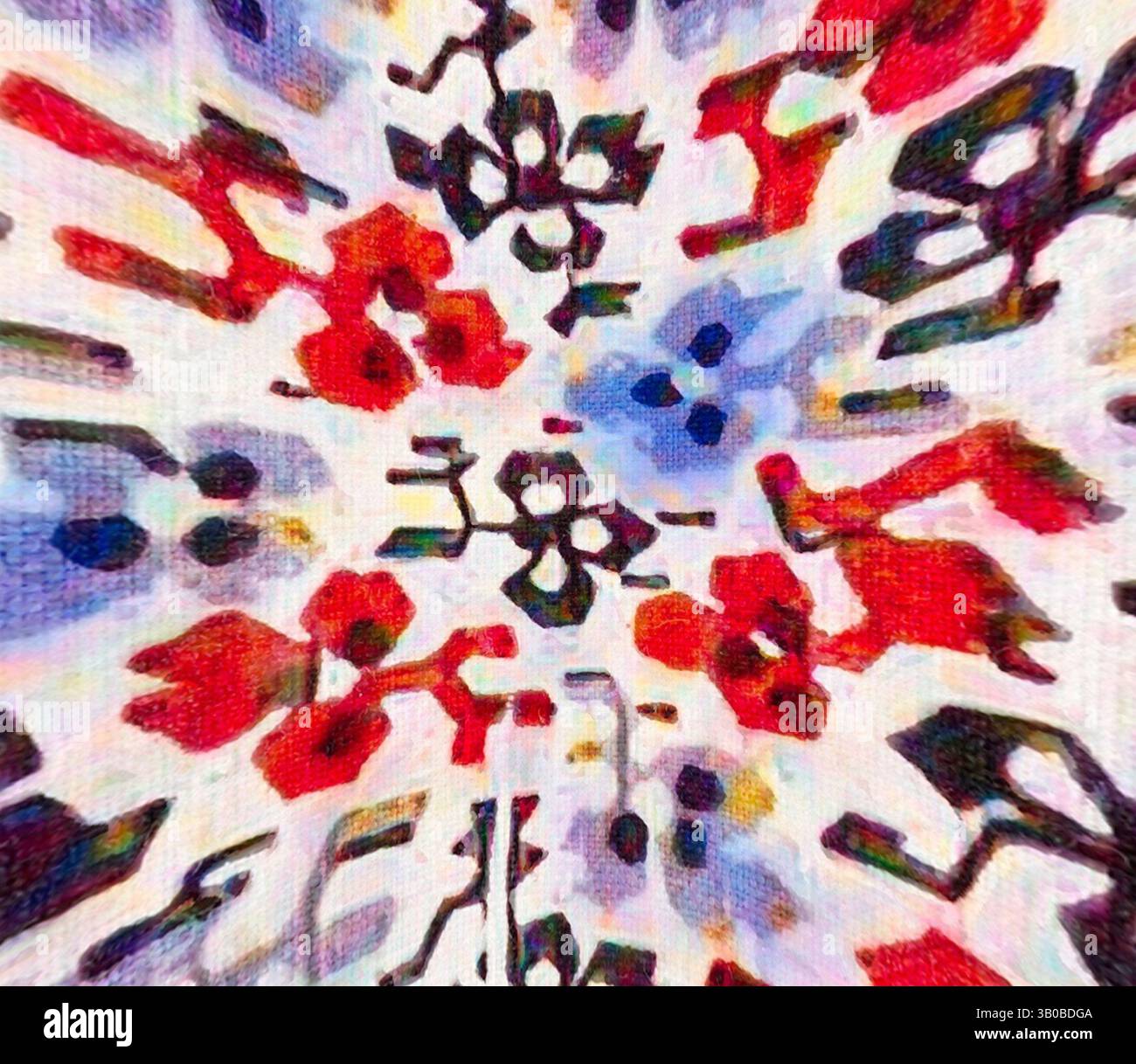 A vibrant explosion of colors and abstract shapes intertwines, creating ...