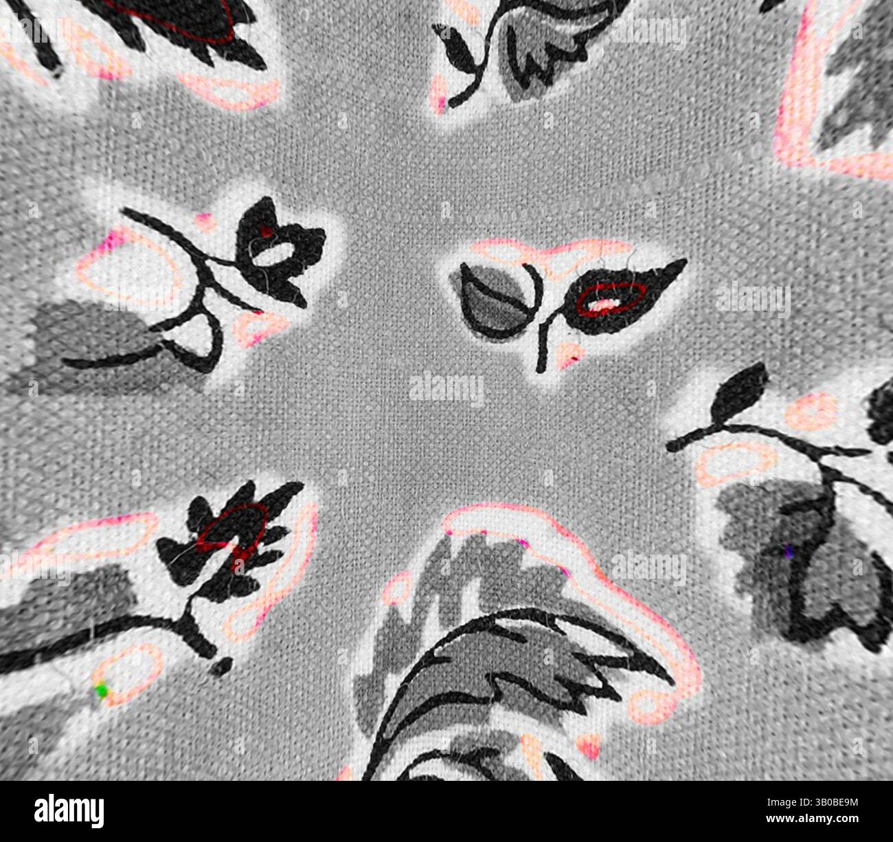 A swirling pattern features stylized floral motifs, combining bold ...