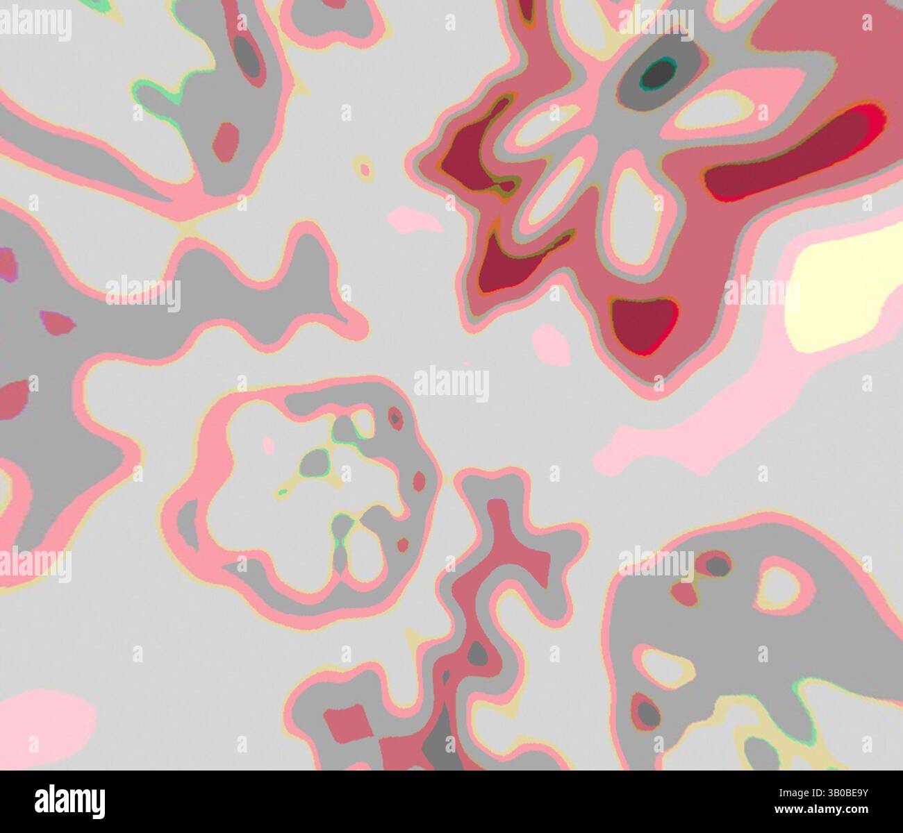 A vibrant abstract composition featuring organic shapes and swirls in ...