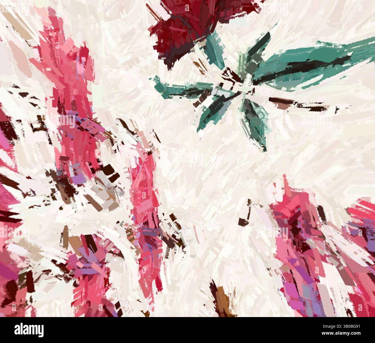 A vibrant, abstract arrangement of colors blends swirls of pink and ...