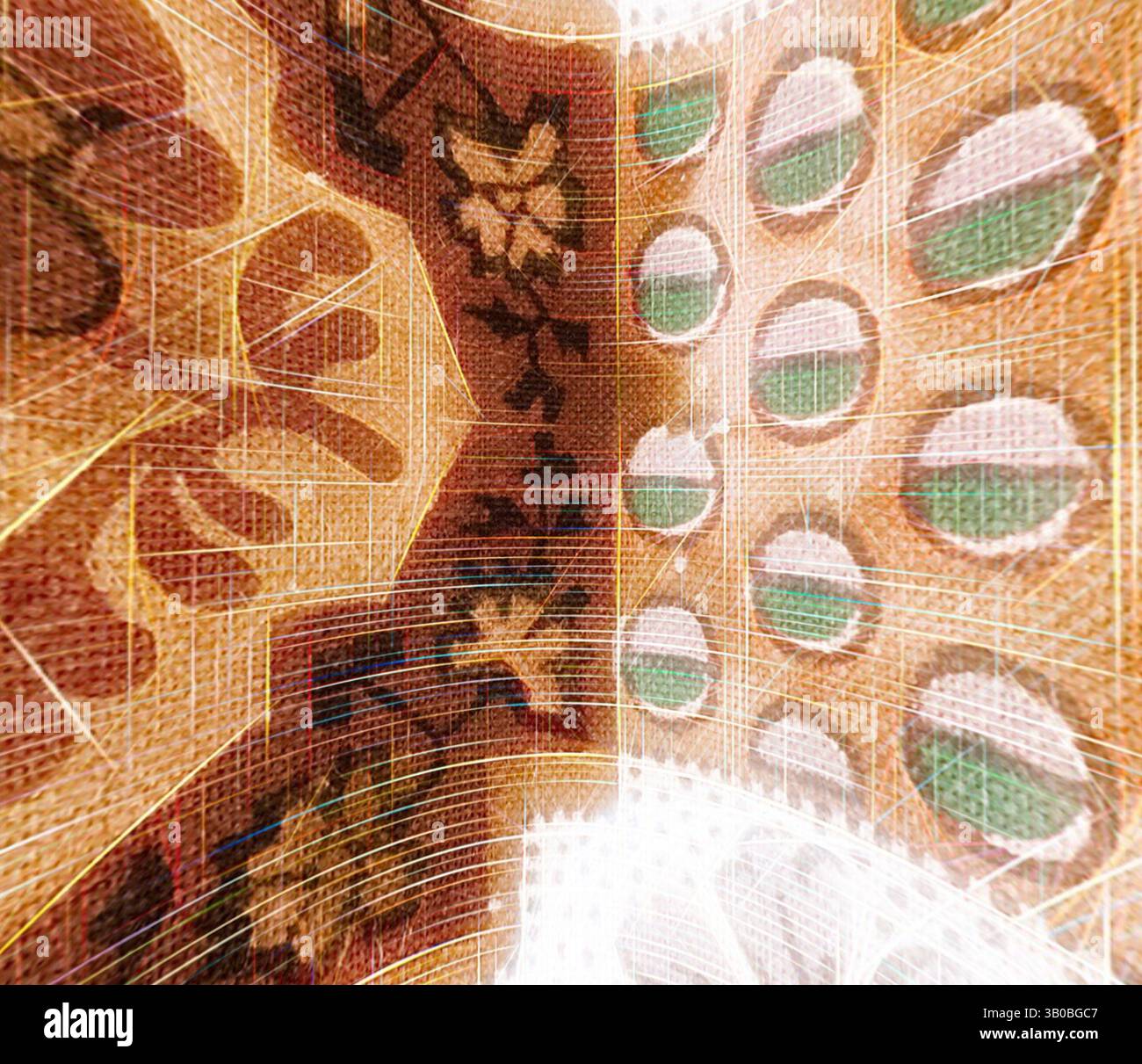 An abstract pattern featuring intricate designs and vibrant colors ...