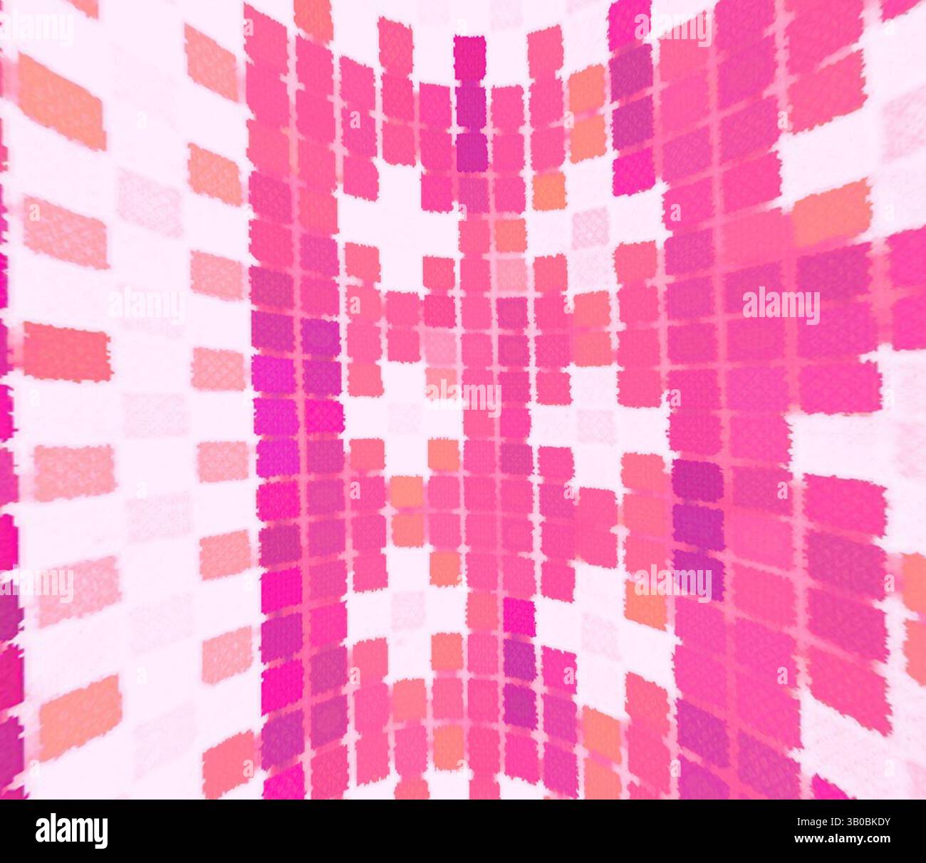 An abstract arrangement of varying shades of pink and coral squares ...