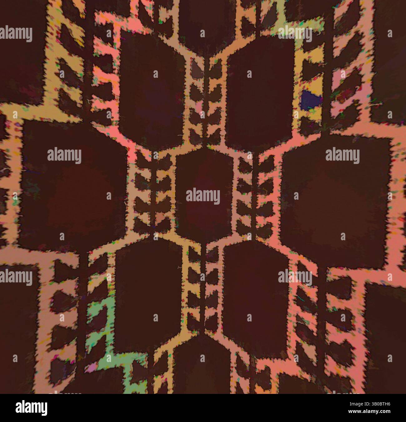 A complex pattern featuring hexagonal shapes surrounded by distinctive ...