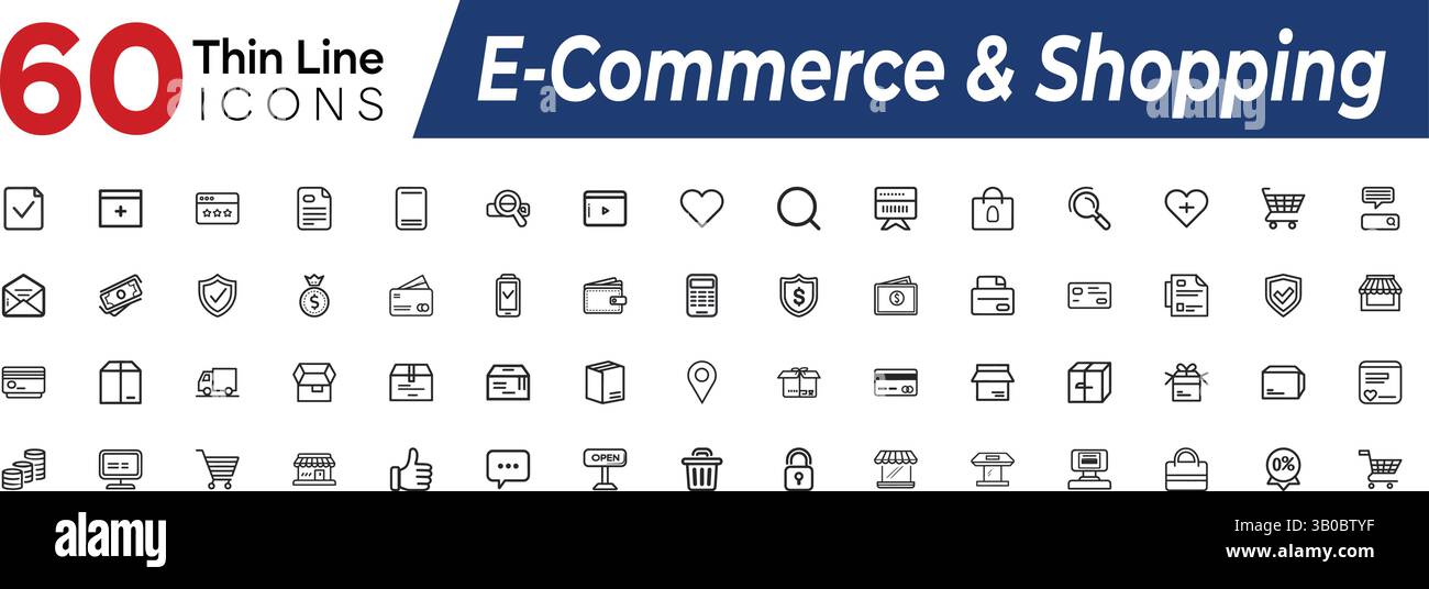 Comprehensive Set of 60 Modern Thin Line Web Icons for E-Commerce ...