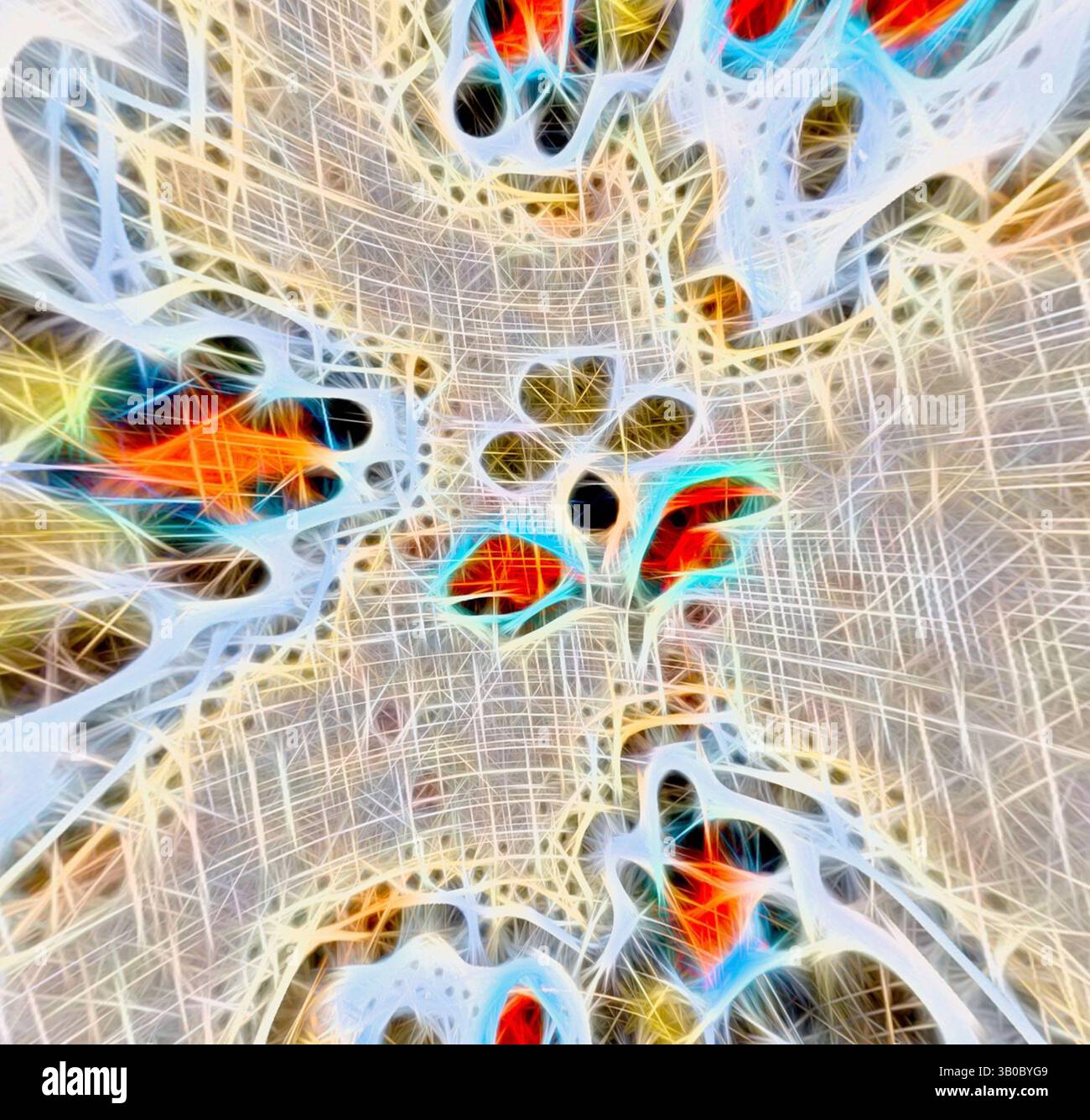 An intricate design featuring swirling patterns and vibrant bursts of ...