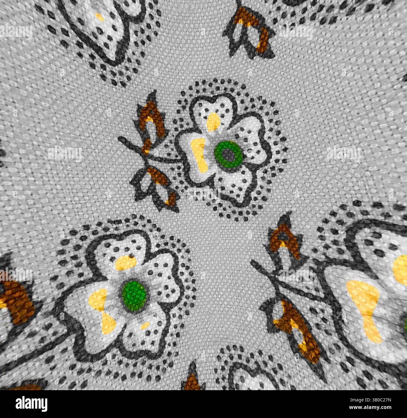 A close-up view of a floral pattern featuring intricate designs with ...