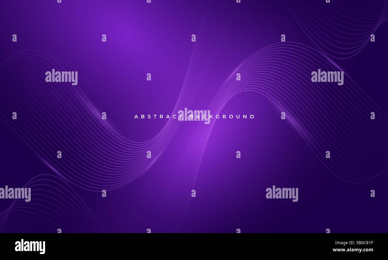 Dark purple abstract background with neon glowing wavy lines. Dark ...