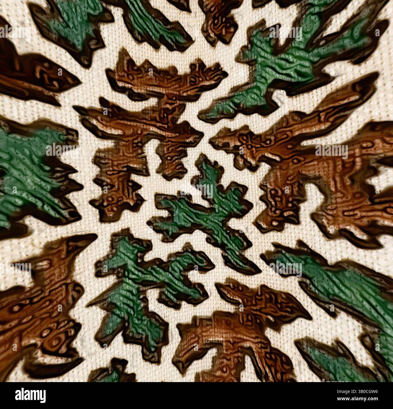 An intricate pattern featuring interwoven shapes in earthy tones of ...