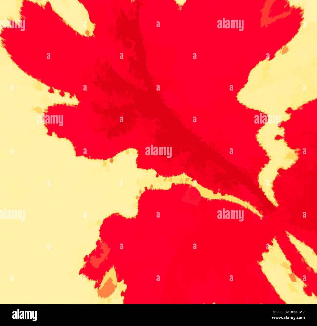 A vibrant red leaf with abstract, flowing shapes stands out against a ...