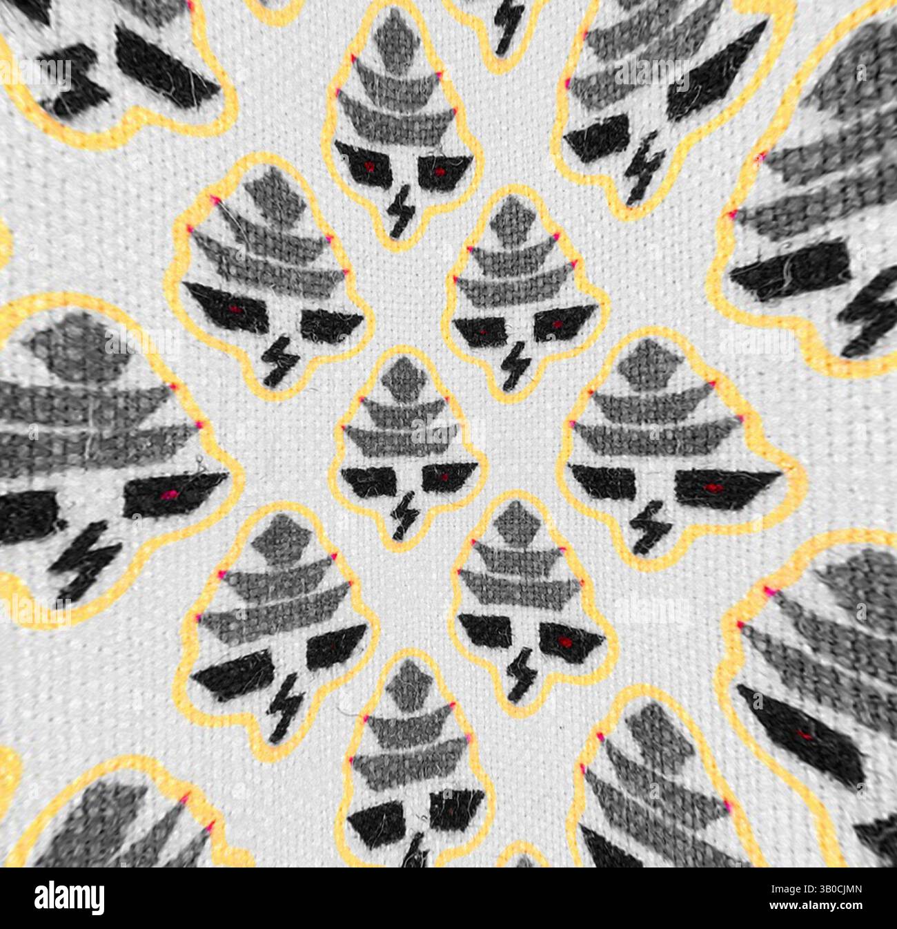 A playful pattern featuring stylized faces with distinct lightning bolt ...