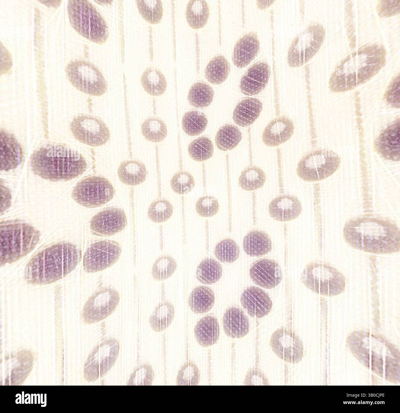 An abstract pattern featuring elongated shapes and circular forms in a ...