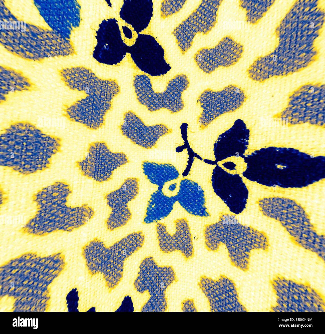 A vibrant design featuring bold blue and yellow floral patterns ...