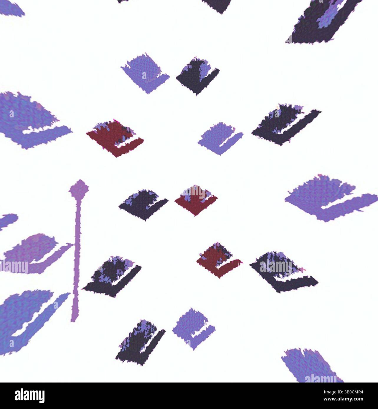 A swirling pattern of abstract, overlapping shapes in various shades of ...