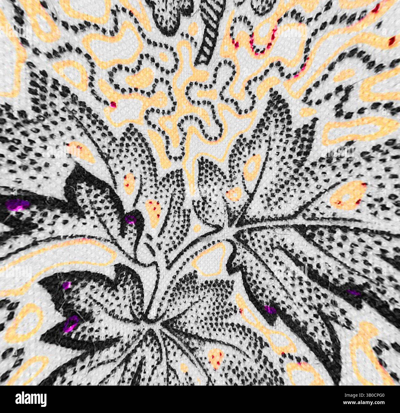 A close-up view of intricate floral patterns featuring bold black ...