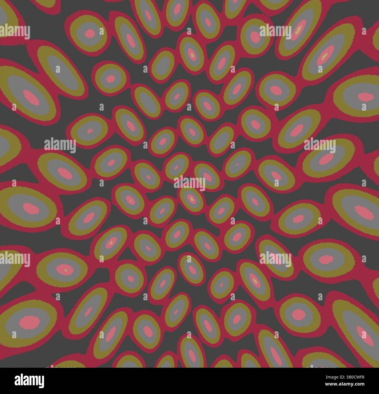 A swirling pattern of vibrant ovals radiates from the center, creating ...