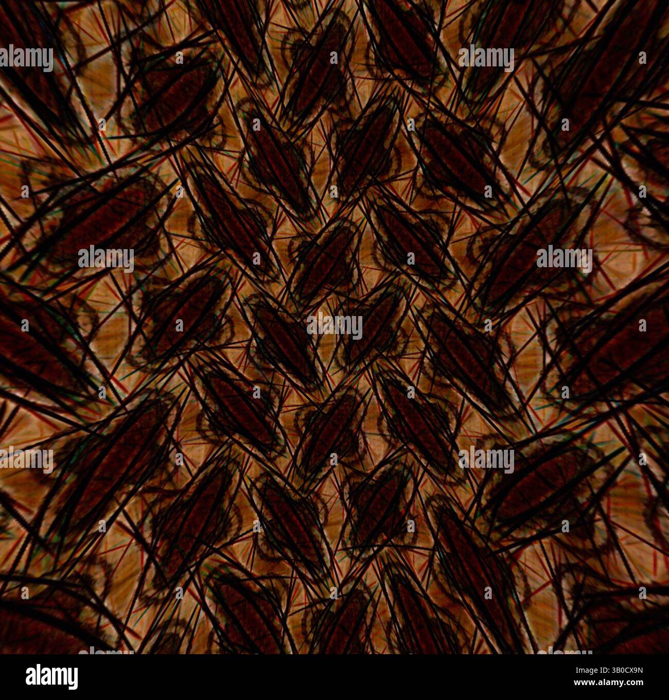 A complex pattern featuring overlapping shapes with intricate outlines ...