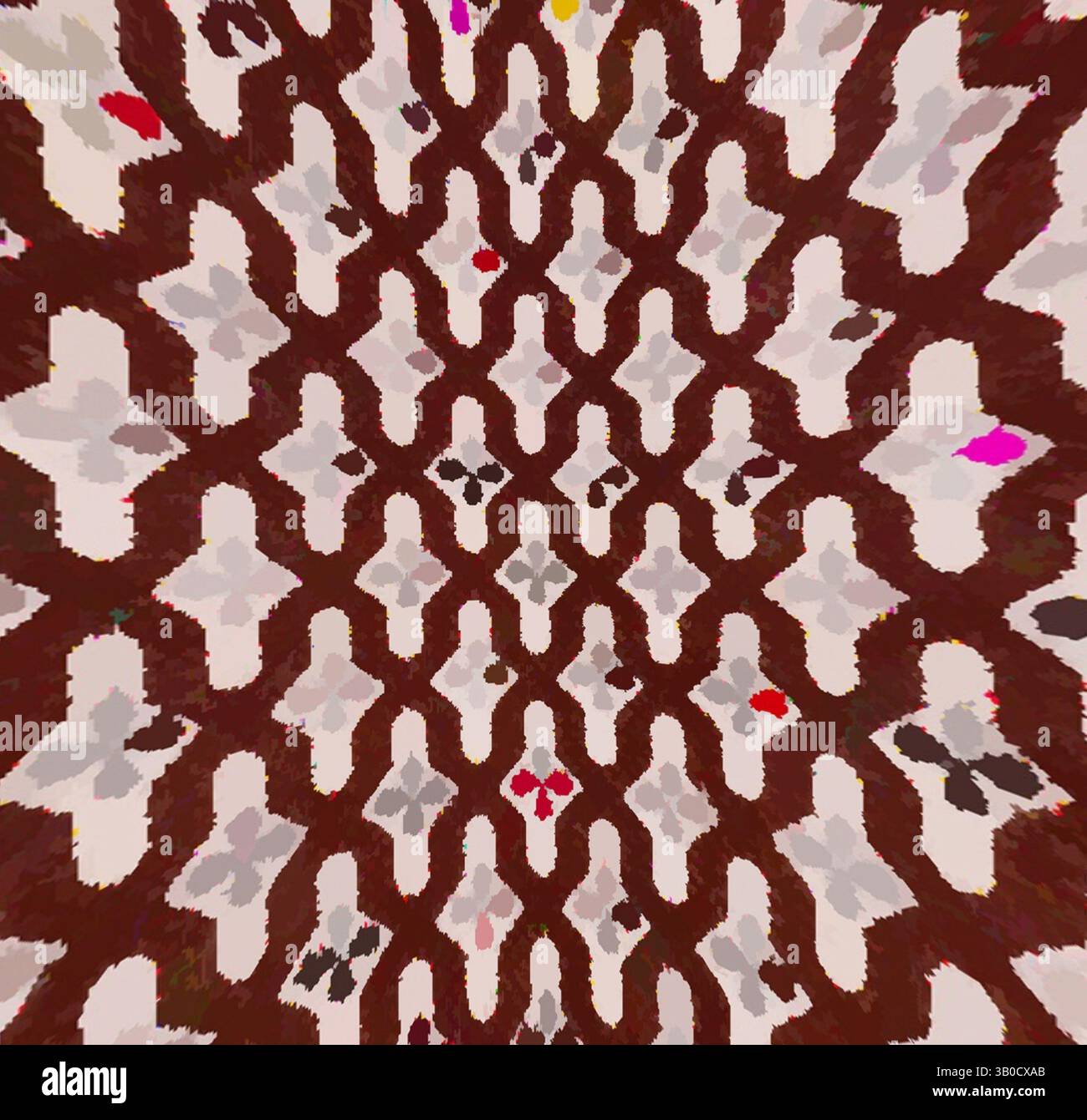 A complex pattern featuring interlocking shapes in varying shades ...