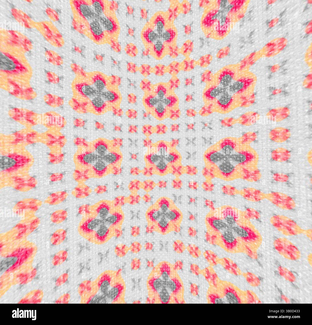 A vibrant pattern featuring intricate floral motifs in bold hues of ...