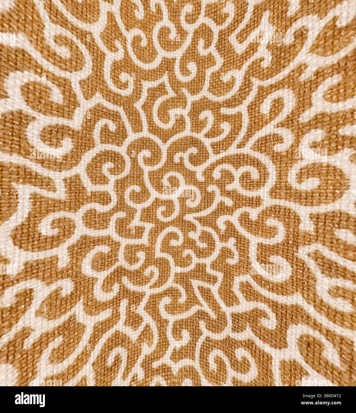 An intricate pattern of swirling and interlocking designs in warm tones ...