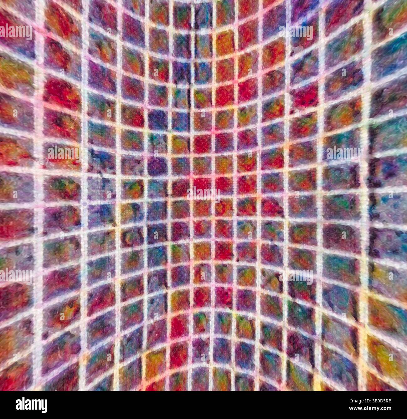 A vibrant, textured grid creates a mesmerizing illusion of depth ...