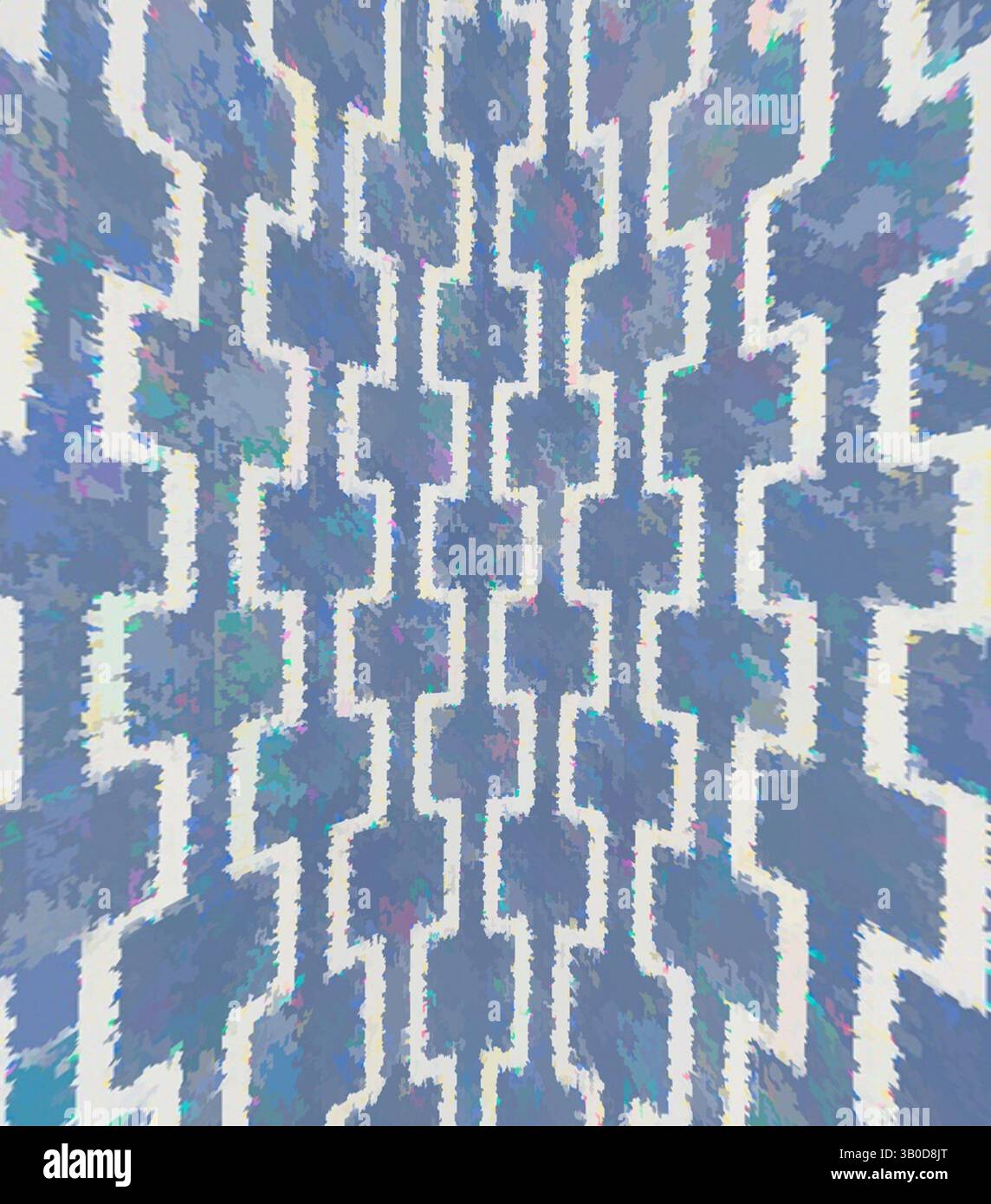 A textured pattern featuring interlocking shapes in shades of blue and ...