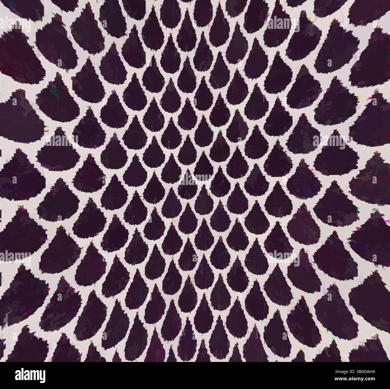 A series of repeating teardrop shapes create a visually striking ...