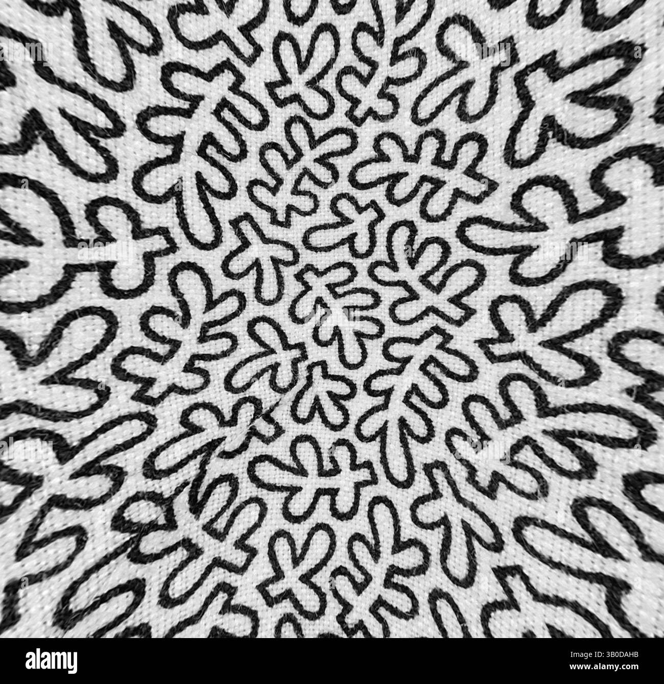 An intricate pattern of stylized leaves and abstract shapes intertwine ...