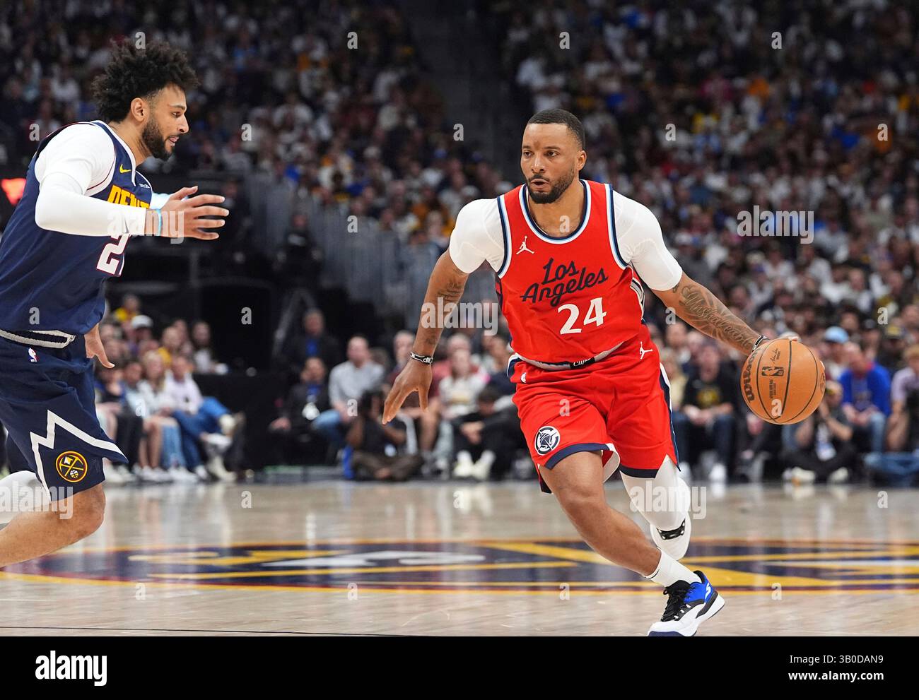 Denver Nuggets guard Jamal Murray (27) and Los Angeles Clippers guard ...