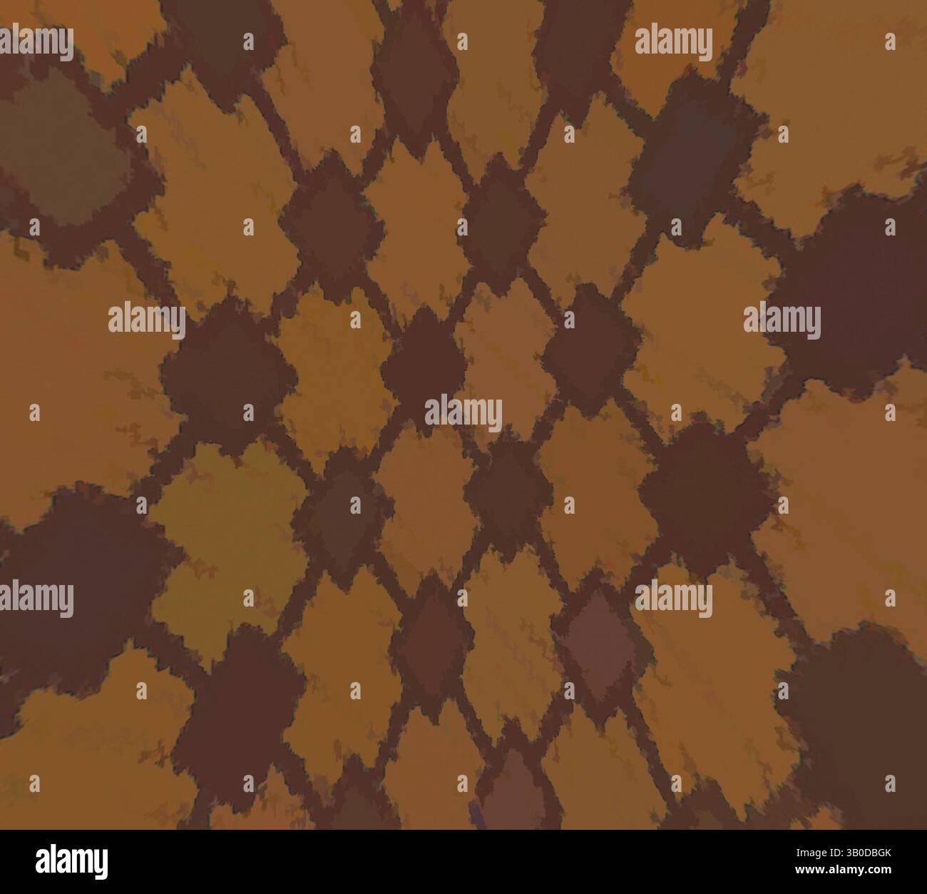 A vibrant pattern of interlocking diamond shapes in warm hues, creating ...