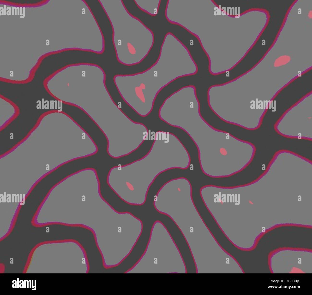 An abstract composition featuring intertwining, organic shapes with ...