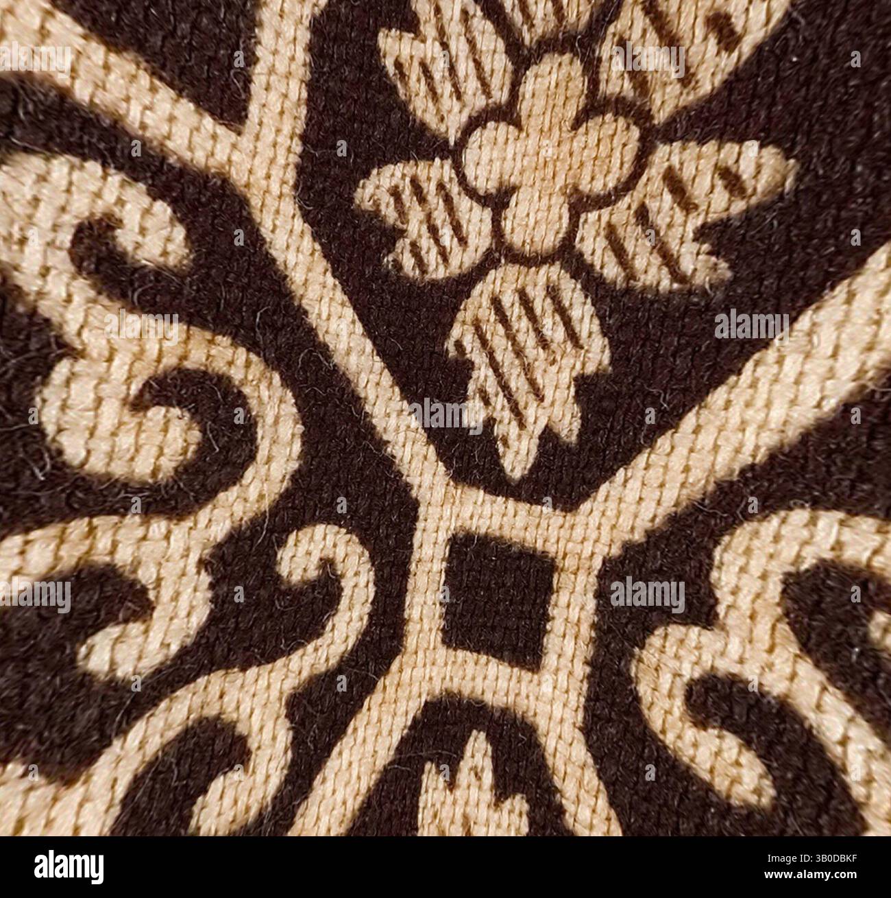 A close-up view of intricate fabric featuring floral and geometric ...