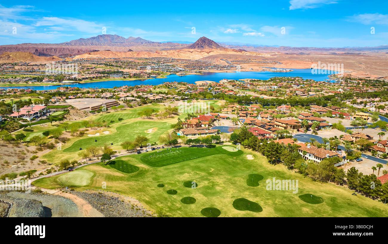 Aerial of Luxurious Golf Course and Lake Las Vegas Community Stock ...