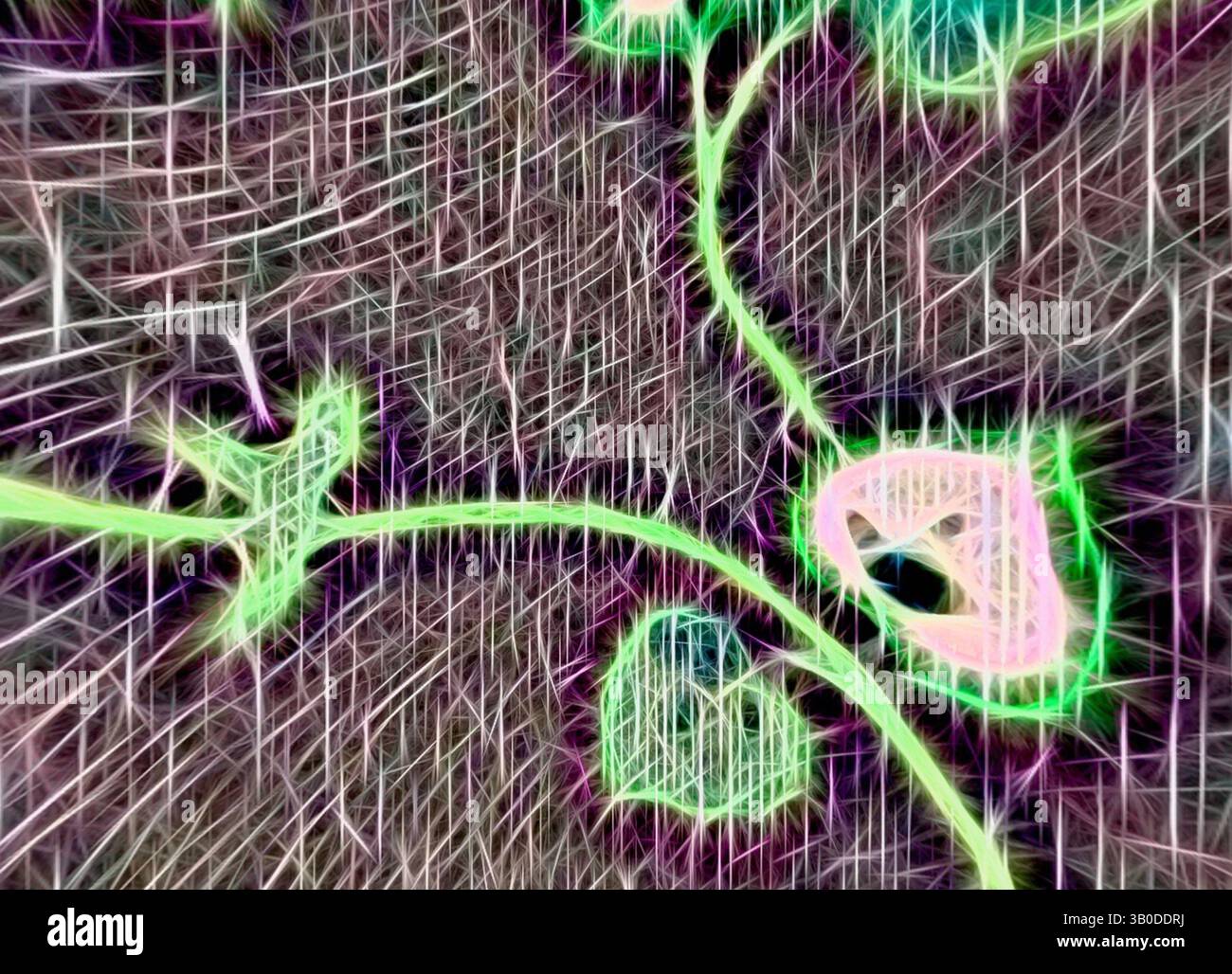 A vibrant, abstract depiction of intertwining vines and leaves ...