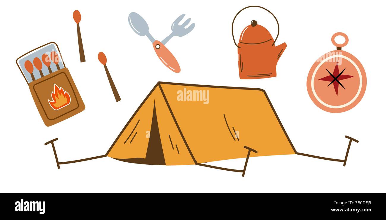 Set of hiking elements. Campfire set. Camping Stock Vector Image & Art ...