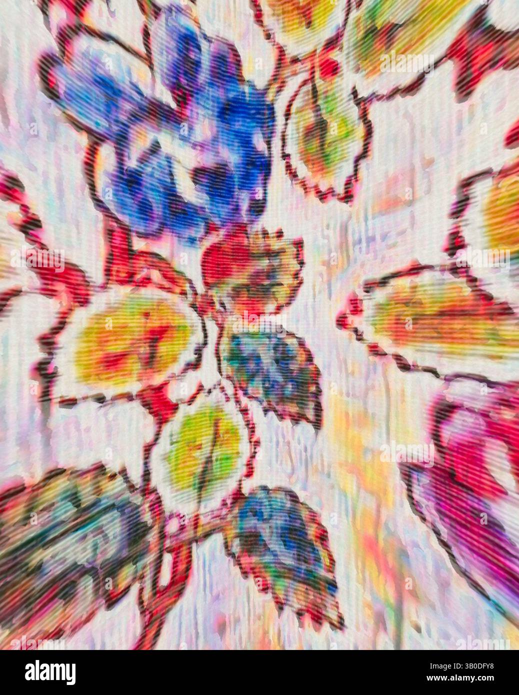 A vibrant pattern featuring an array of colorful flowers and leaves ...