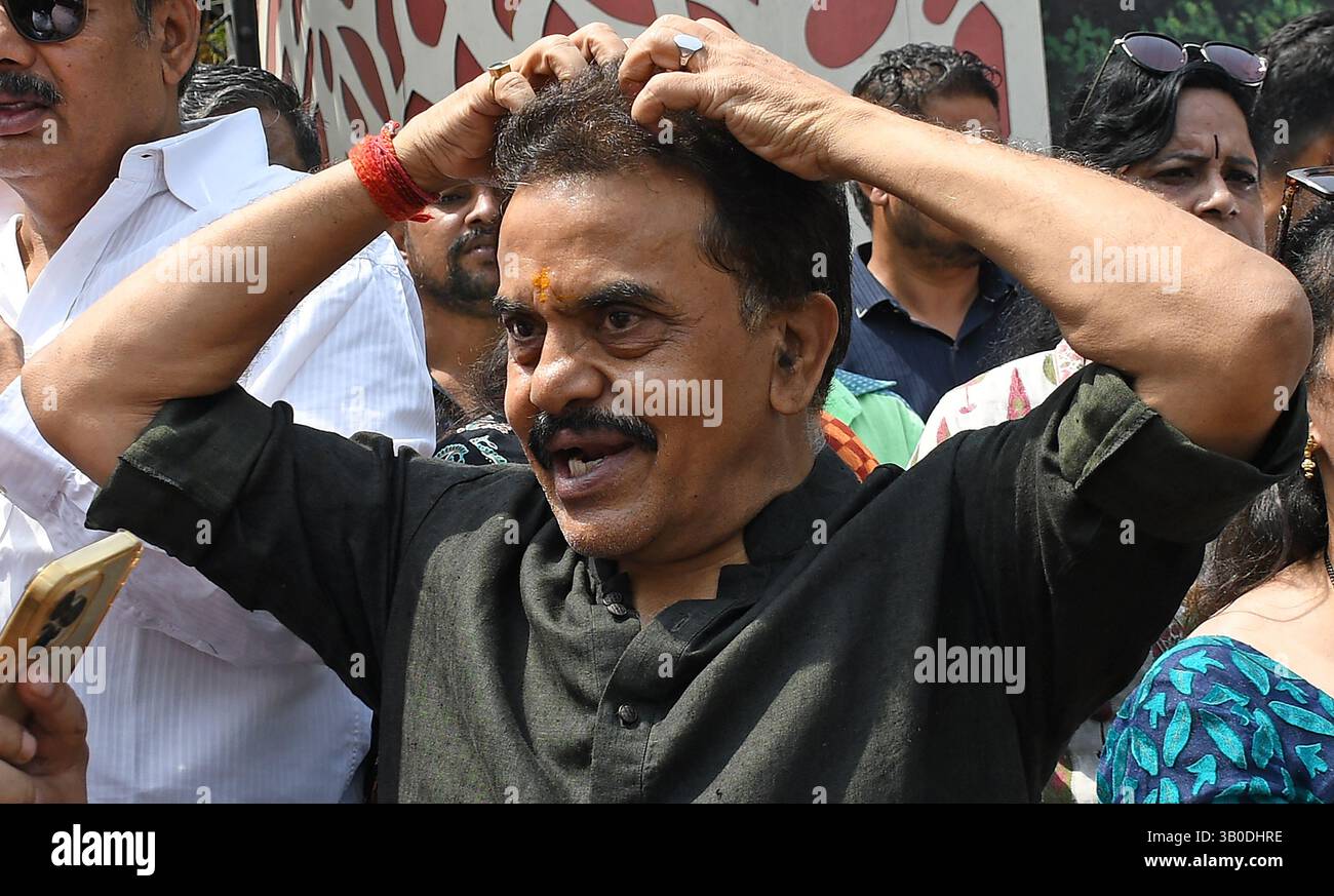 Mumbai, India. 23rd Apr, 2025. Members of Shiv Sena along with their ...