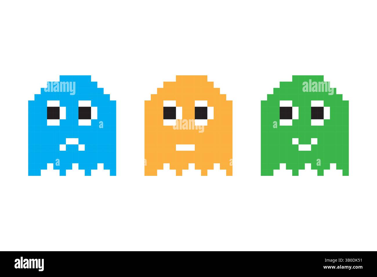 Color pixel ghosts. Vector 8bit characters. Game emotion sprites. Blue ...