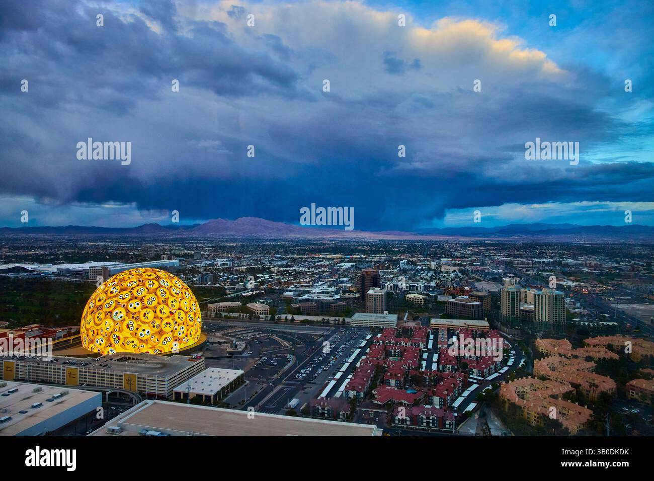 Aerial of Las Vegas Emoji Dome and Stormy Skyline Stock Photo - Alamy