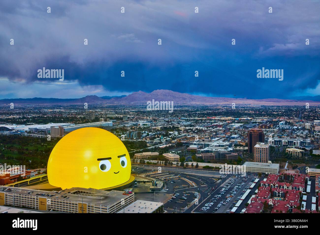 Aerial Las Vegas Sphere with Cartoon Face at Dusk Stock Photo - Alamy