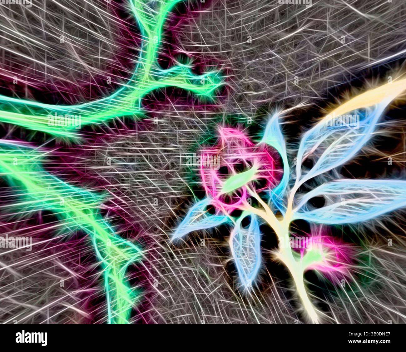 A vibrant and abstract representation of plant life, with intertwining ...