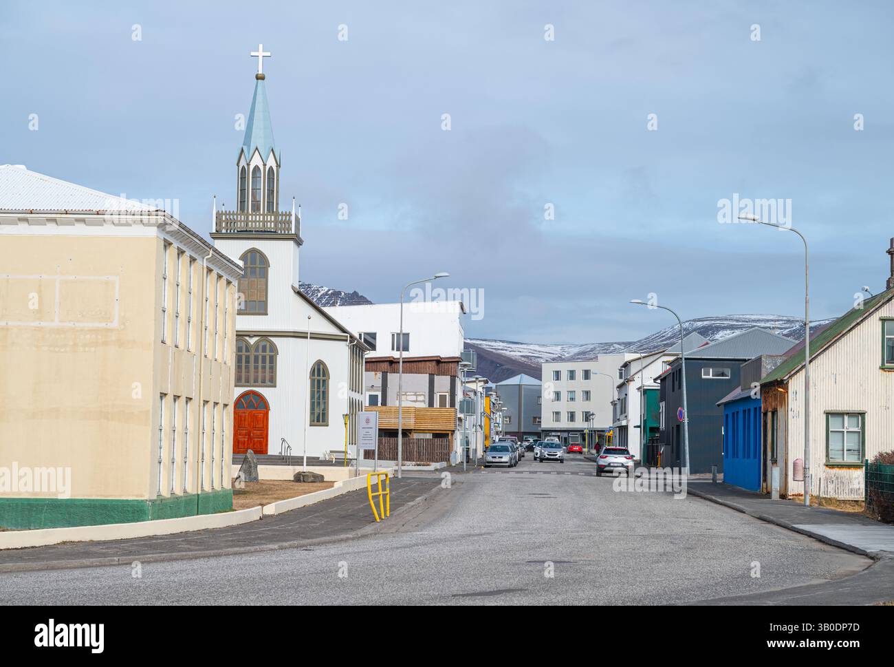 Akranes Iceland - April 11. 2024: street in the town center Stock Photo ...