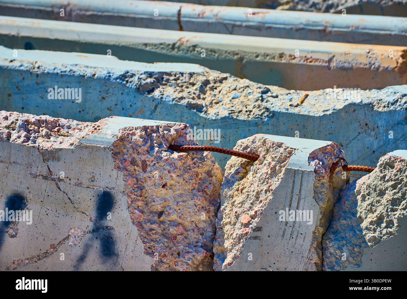 Weathered Concrete Slabs with Rebar Urban Decay Eye Level Perspective ...