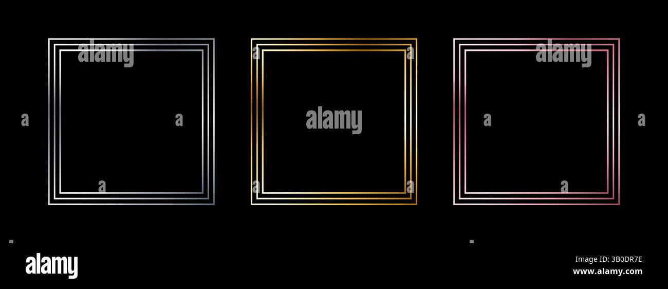 Metal thin frame set. Shiny golden and silver foil border collection ...