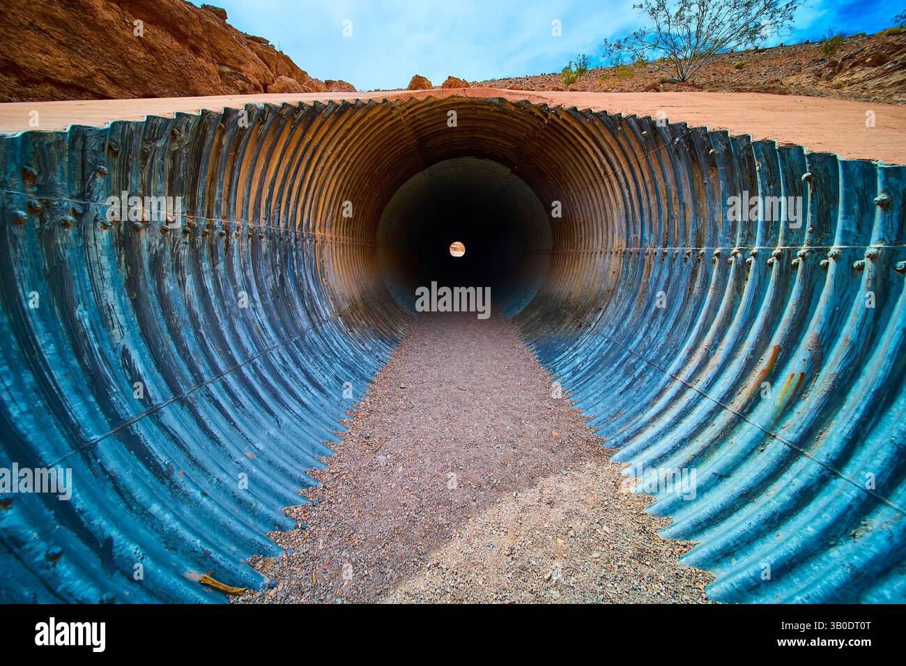 Corrugated Metal Culvert in Desert with Vanishing Point Perspective ...