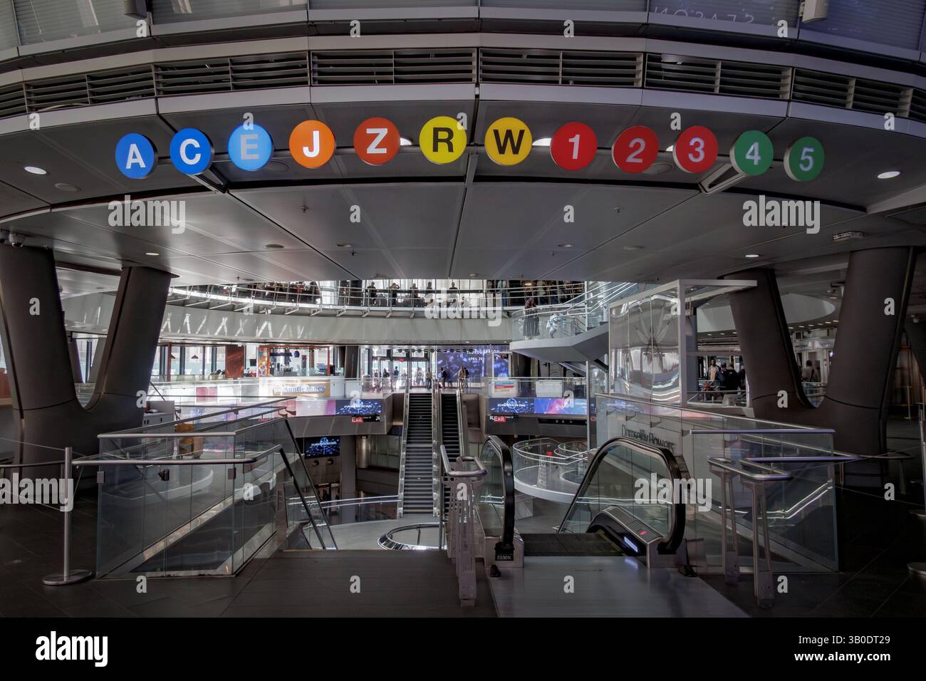 USA. 23rd Apr, 2025. Entrance to the Fulton subway station in Manhattan ...