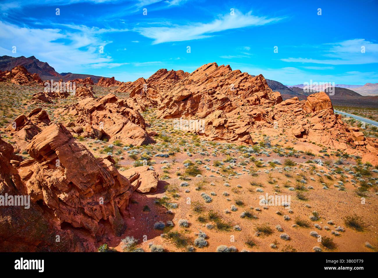Red Sandstone Formations and Desert Vegetation in Nevada Eye-Level View ...