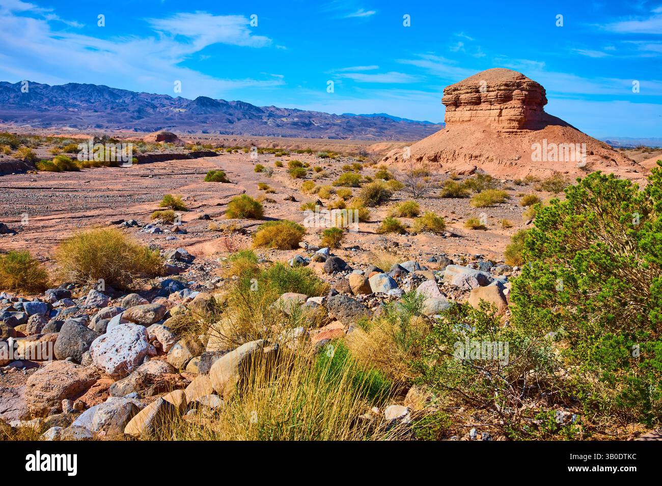 Desert Butte and Mountains Under Clear Sky at Eye-Level Perspective ...
